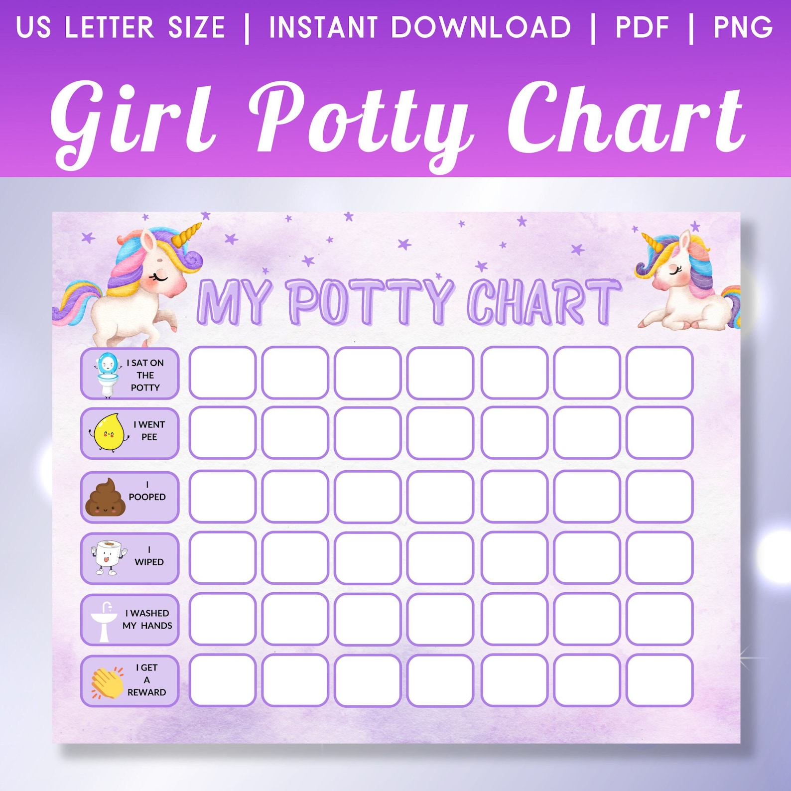 Unicorn Potty Chart for Girls Toilet Training Chart Kids Potty Chart ...