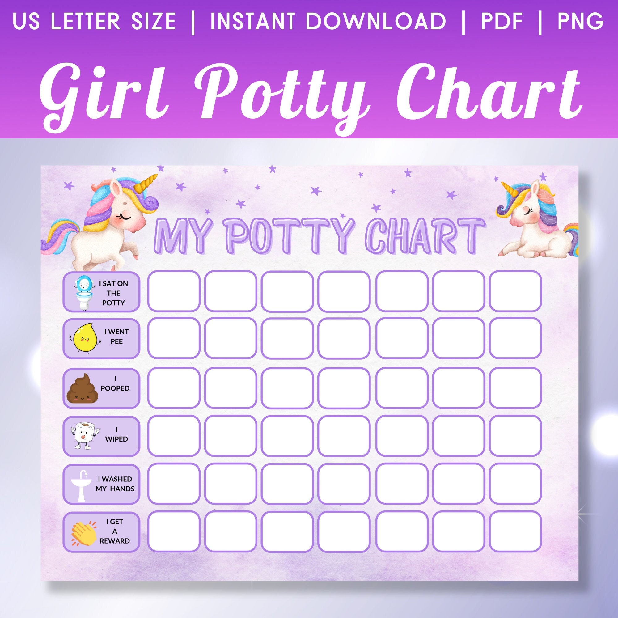 Unicorn Potty Chart for Girls Toilet Training Chart Kids Potty Chart ...