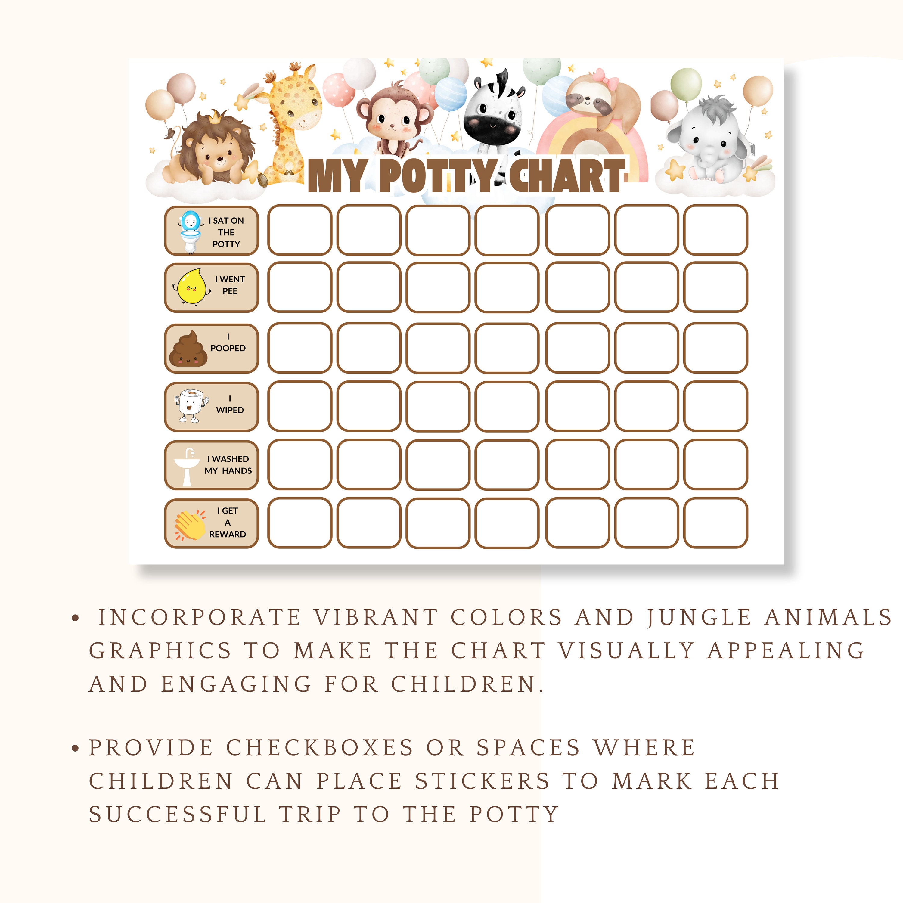 Jungle Animals Potty Chart for Girls Toilet Training Chart Kids Potty ...