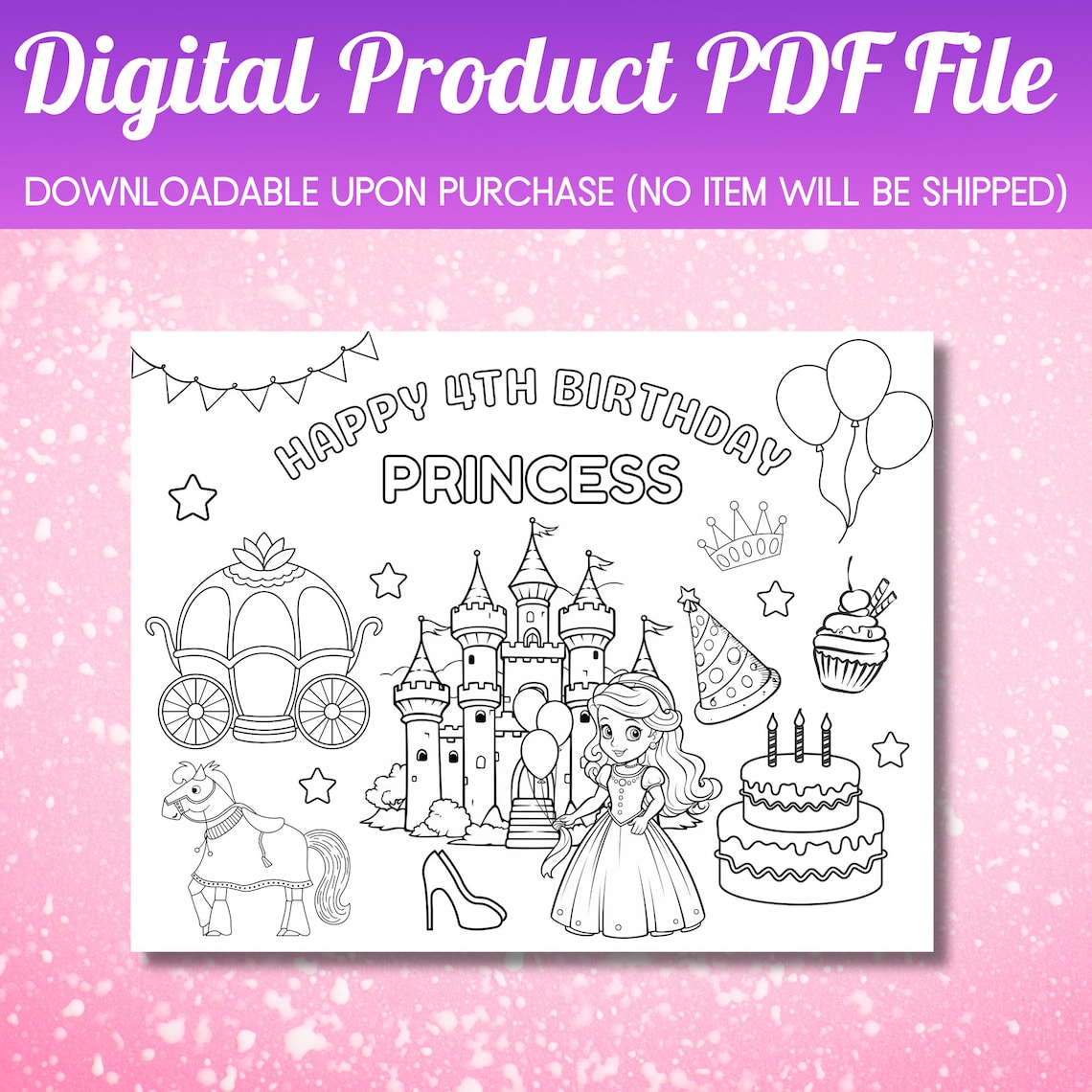 Editable Princess Birthday Coloring Princess Coloring Pages Princess ...