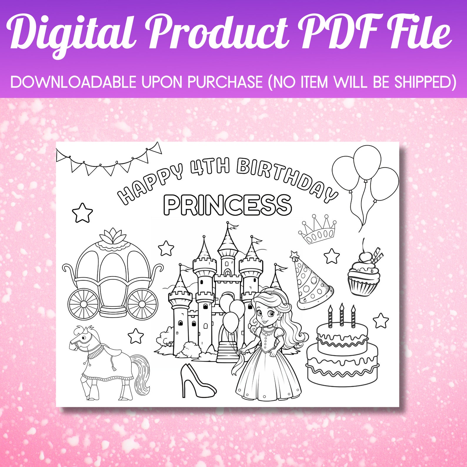 Editable Princess Birthday Coloring Princess Coloring Pages Princess ...