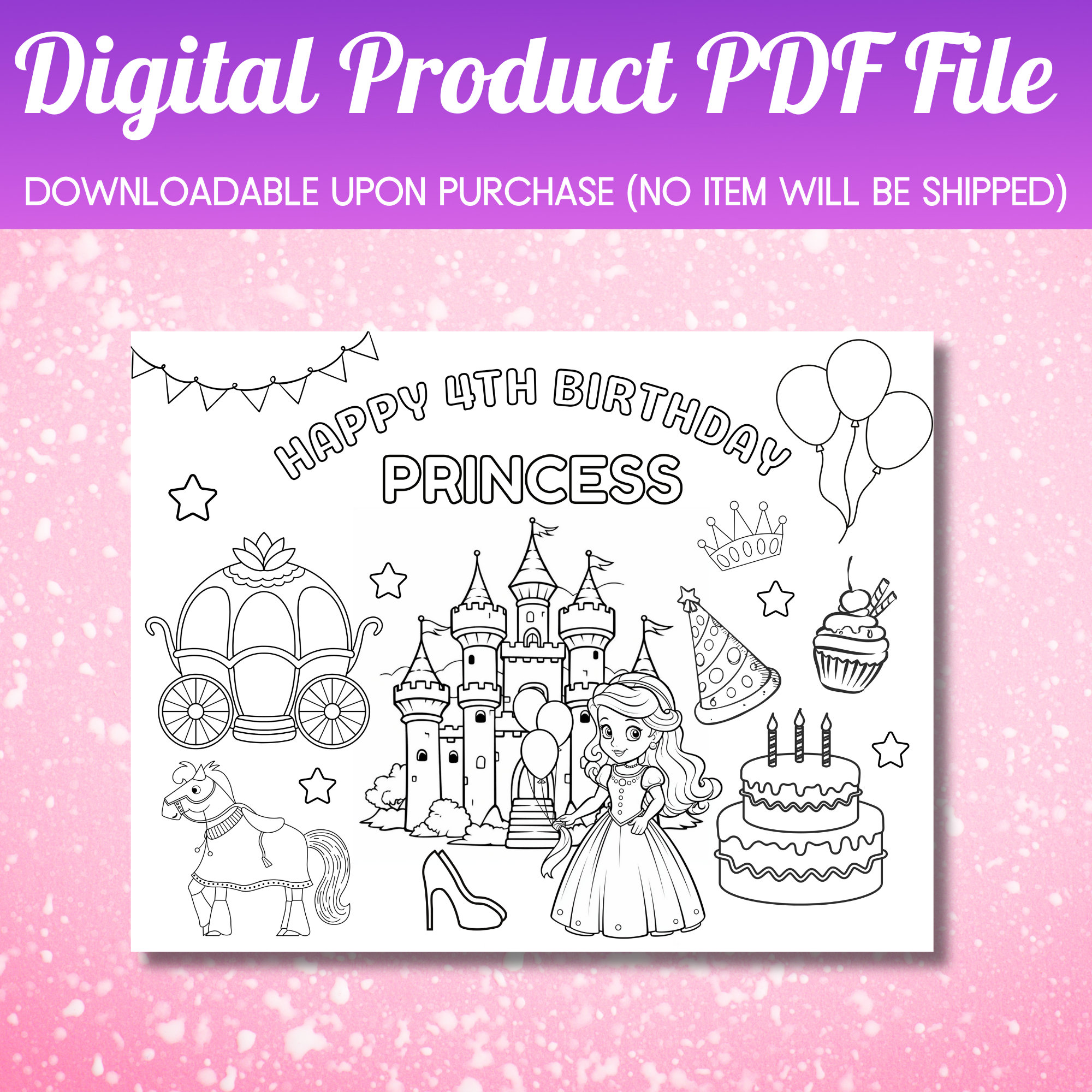 Editable Princess Birthday Coloring Princess Coloring Pages Princess ...