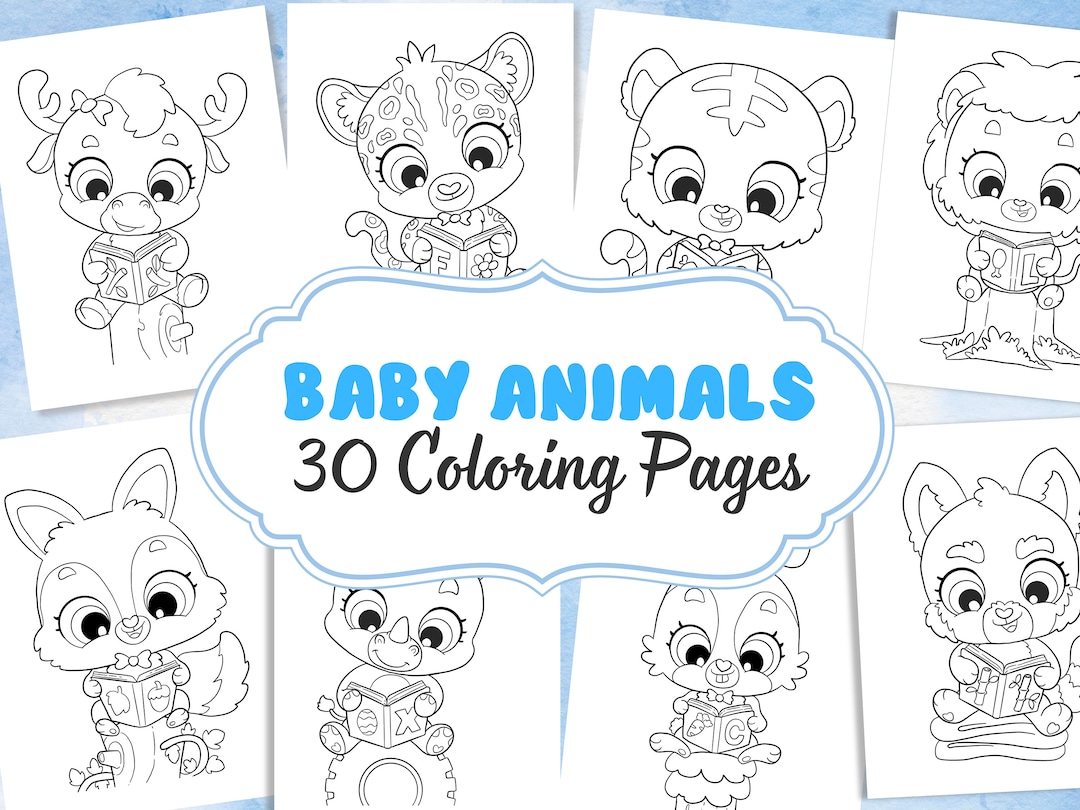 Baby Animals Coloring Pages Printable Bundle 30 Animals Reading ...