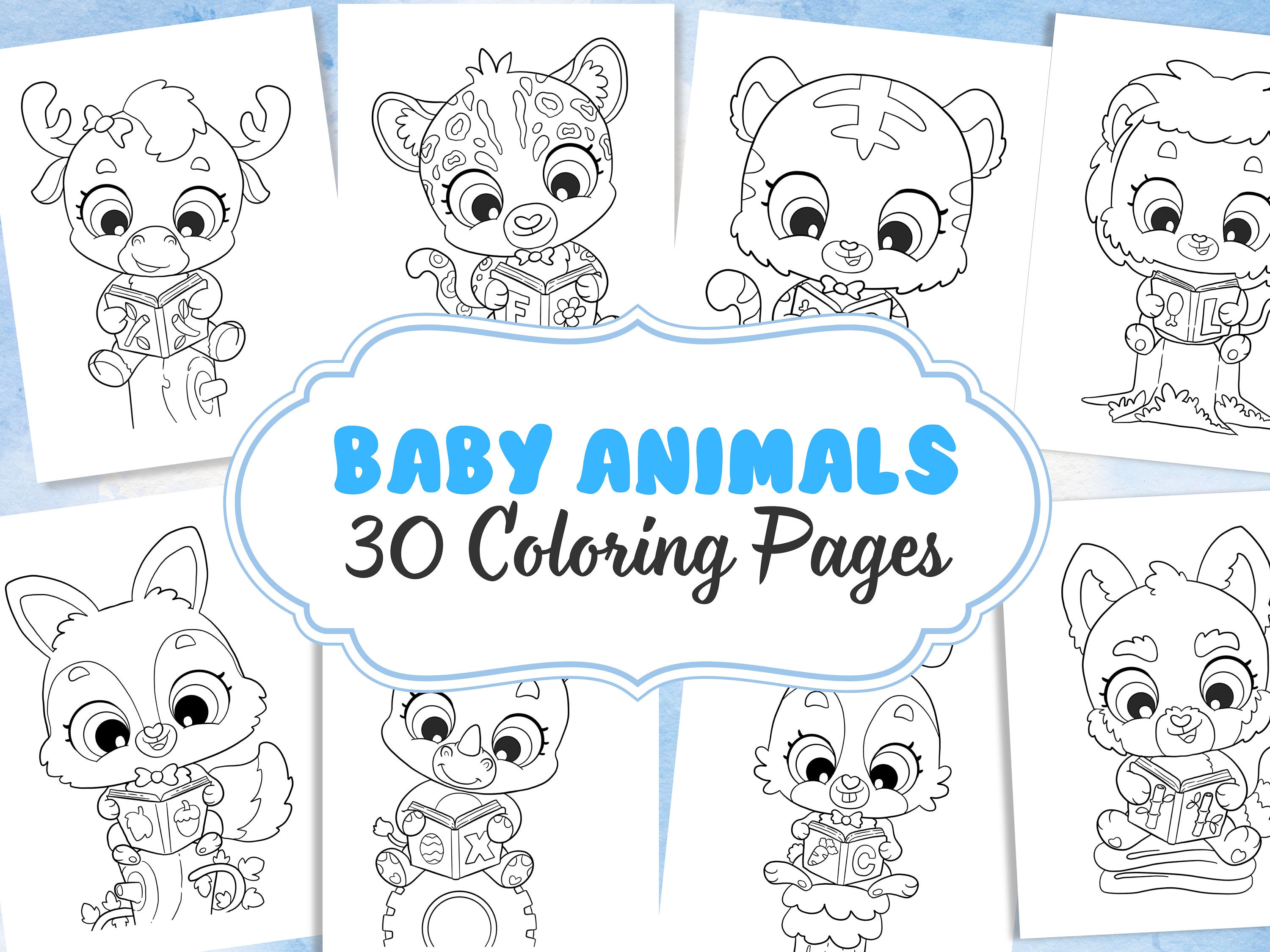 Baby Animals Coloring Pages Printable Bundle 30 Animals Reading ...