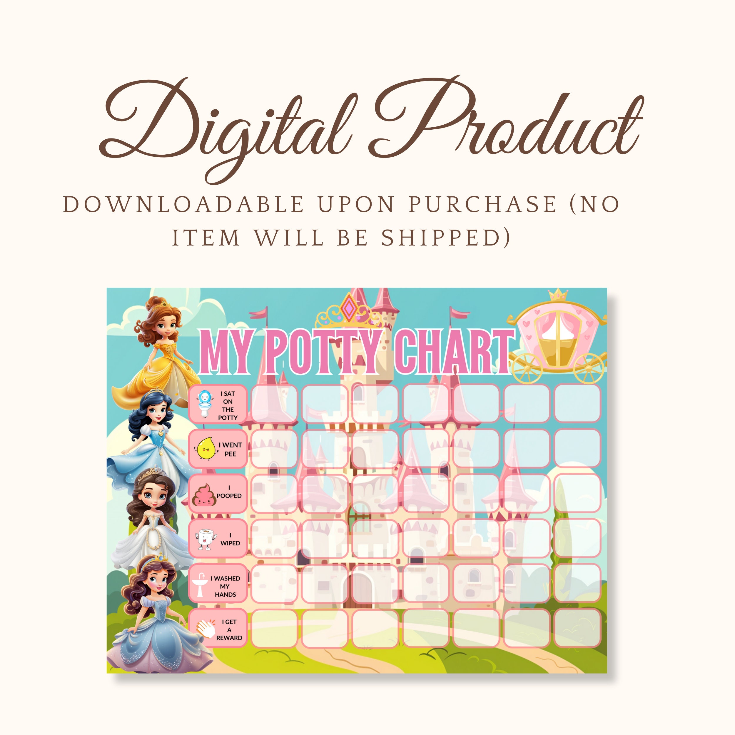 Printable Kids Princess Potty Chart for Girls Toddler Potty Training ...