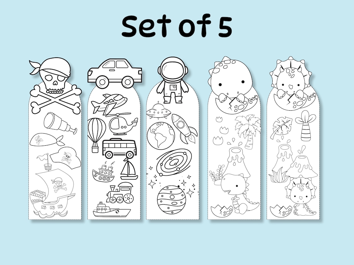 Coloring Bookmarks Set 4 Kids Boys Printable Bookmarks School Classroom ...