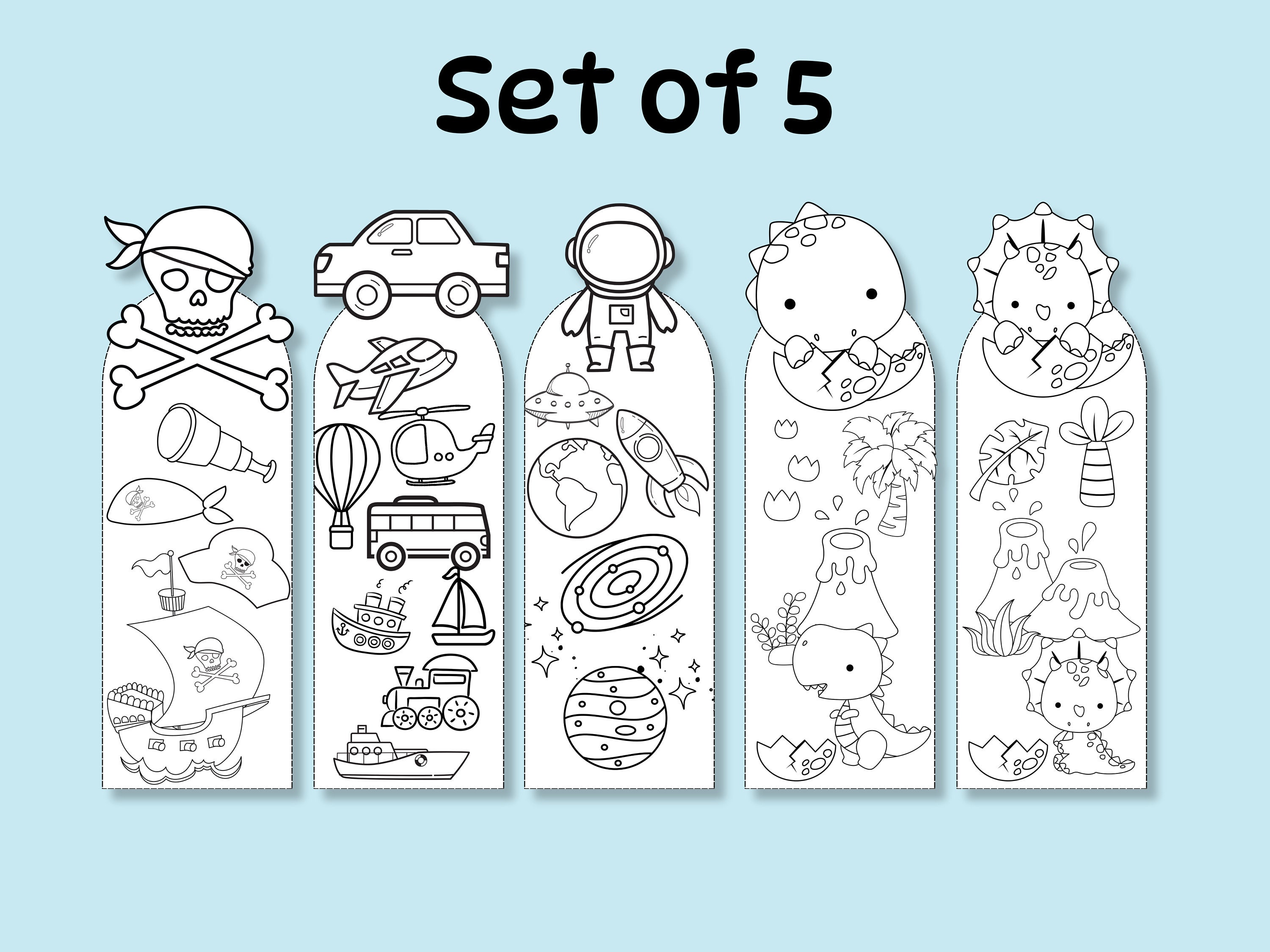 Coloring Bookmarks Set 4 Kids Boys Printable Bookmarks School Classroom ...