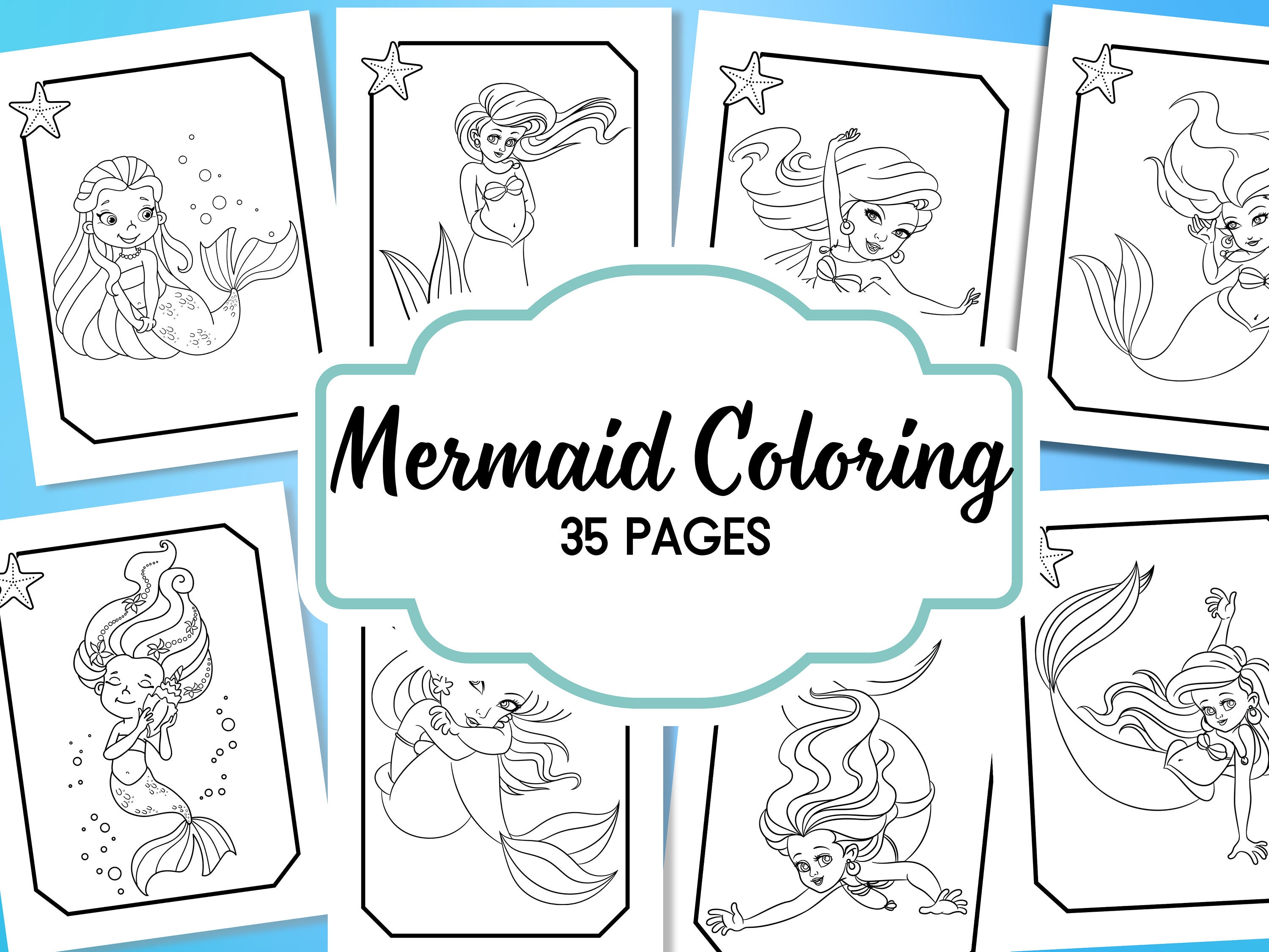 Mermaid Coloring Pages Printable 30 Sheets Mermaid for Girls Mermaid ...