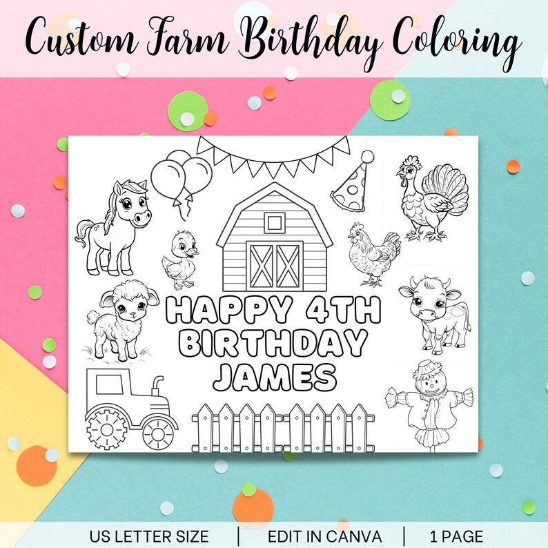 Editable Farm Birthday Coloring Farm Coloring Page Farm Personalized ...