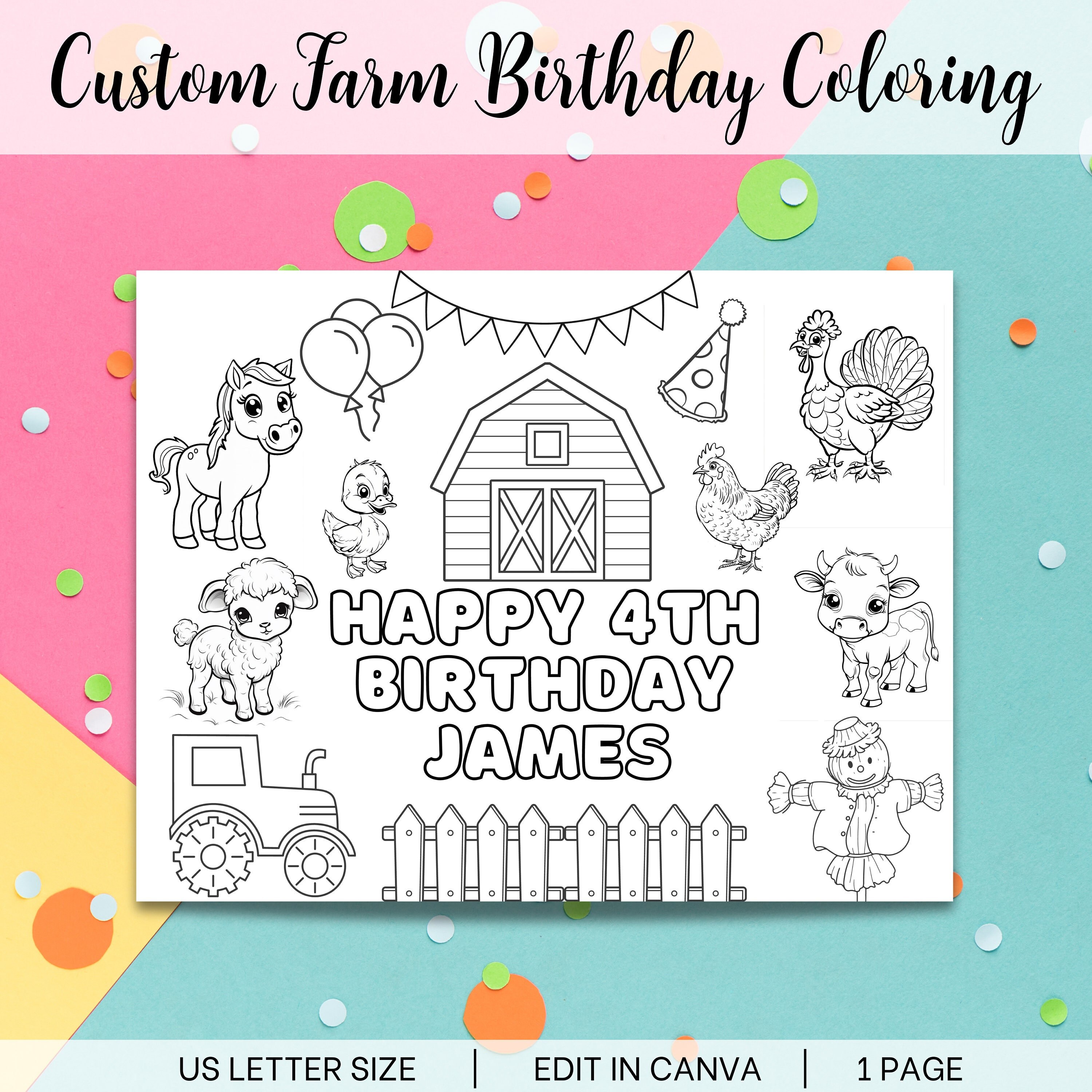 Editable Farm Birthday Coloring Farm Coloring Page Farm Personalized ...