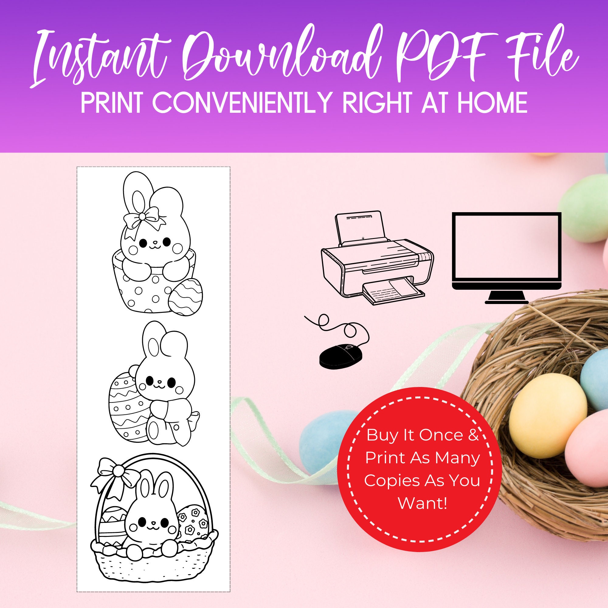 Easter Coloring Bookmark Easter Bunny Egg Coloring Favors Teacher Gift ...