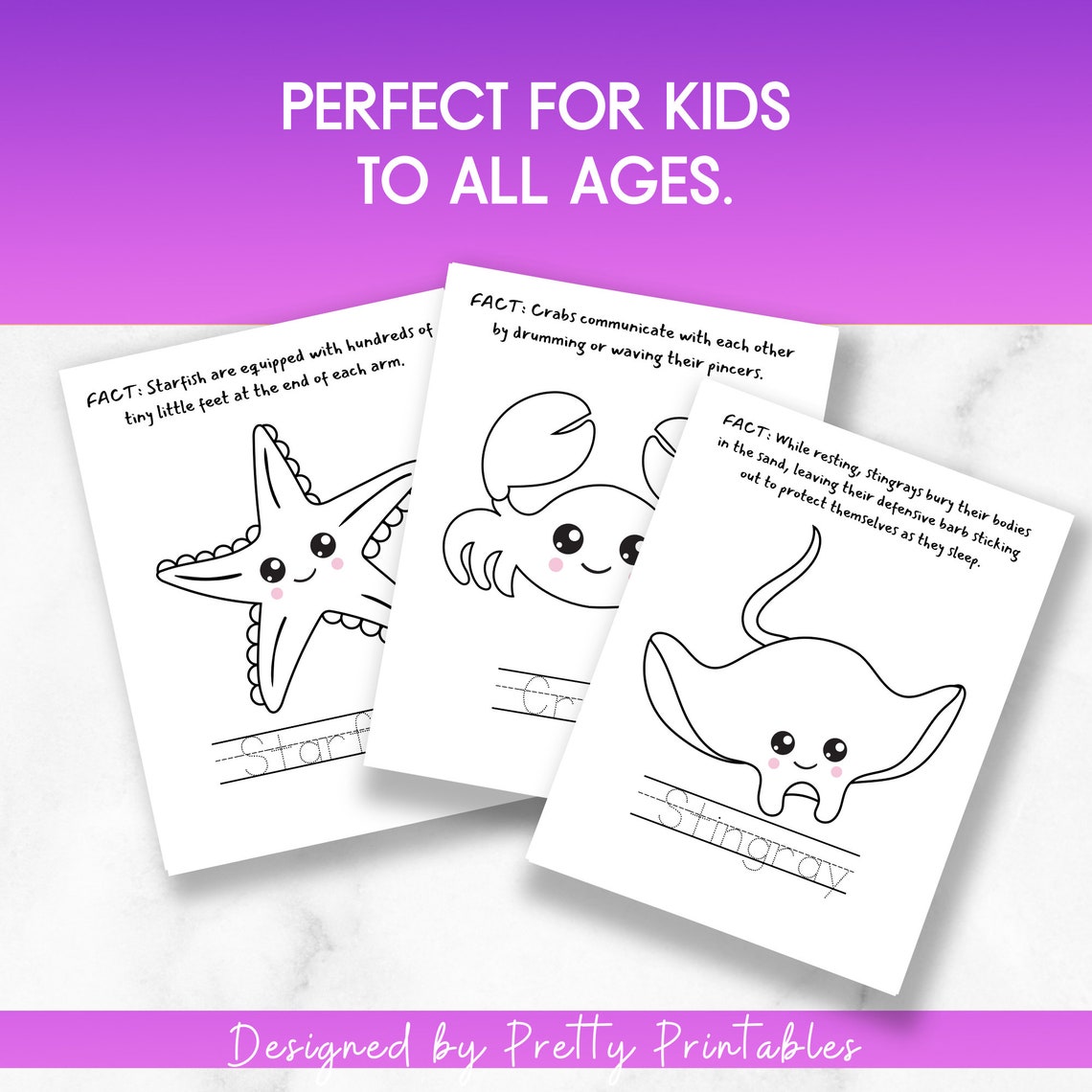 Sea Animals Tracing and Coloring Activity Pages for Kids - Etsy