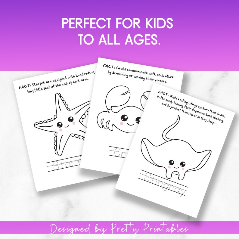 Sea Animals Tracing and Coloring Activity Pages for Kids - Etsy