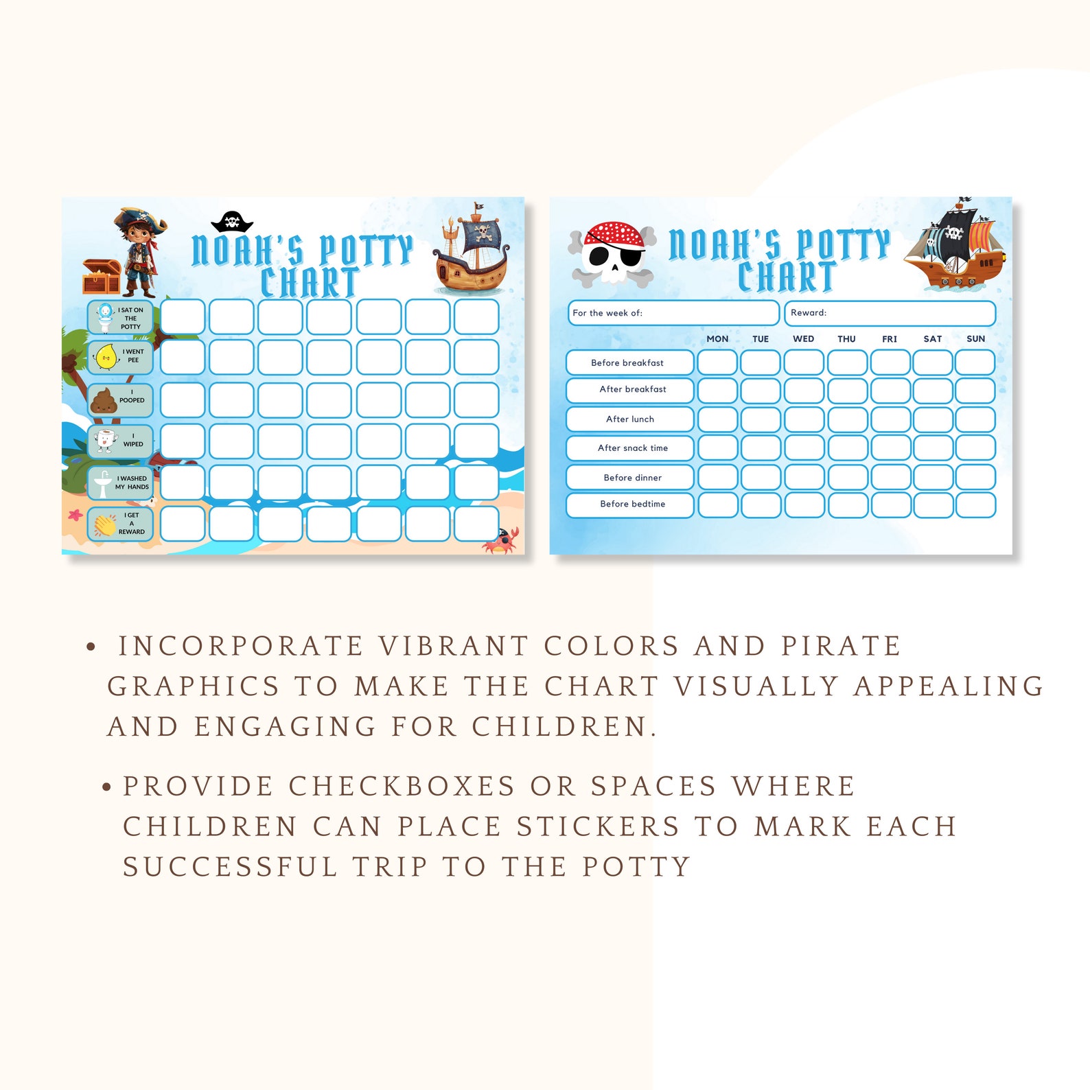 Custom Pirate Potty Chart for Boy Toilet Training Chart Kids ...