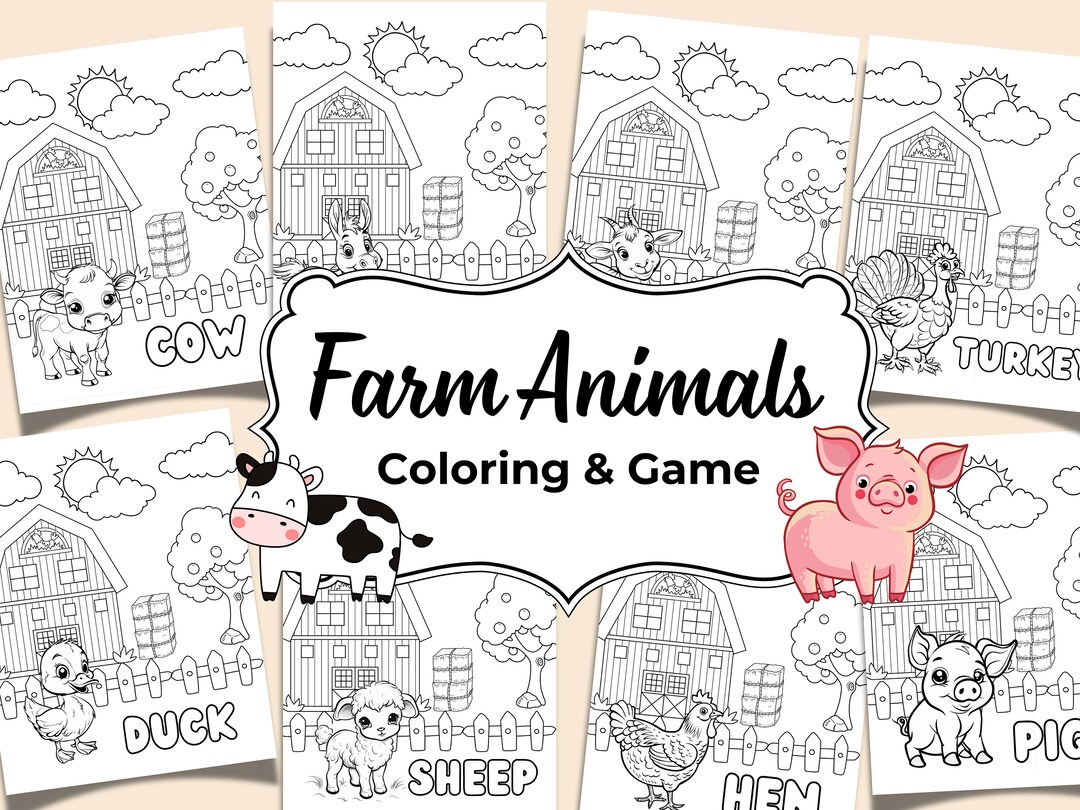 Farm Animals Farm Scene Coloring Set Educational Learning Printable ...