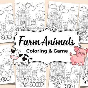 Farm Animals Farm Scene Coloring Set Educational Learning Printable ...