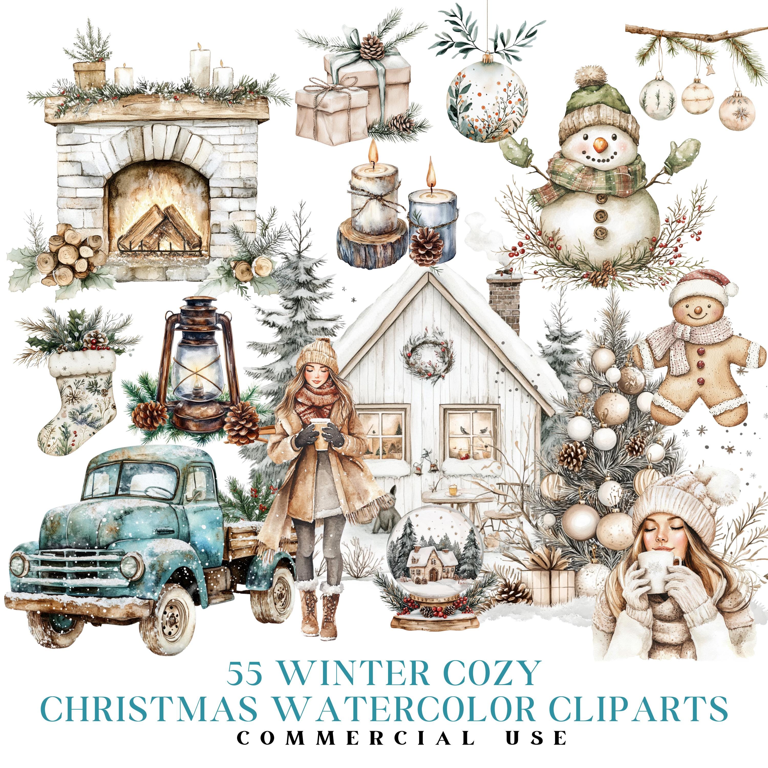 55 Christmas Cozy Winter Clipart Bundle Neutral Boho Color Winter Cozy ...