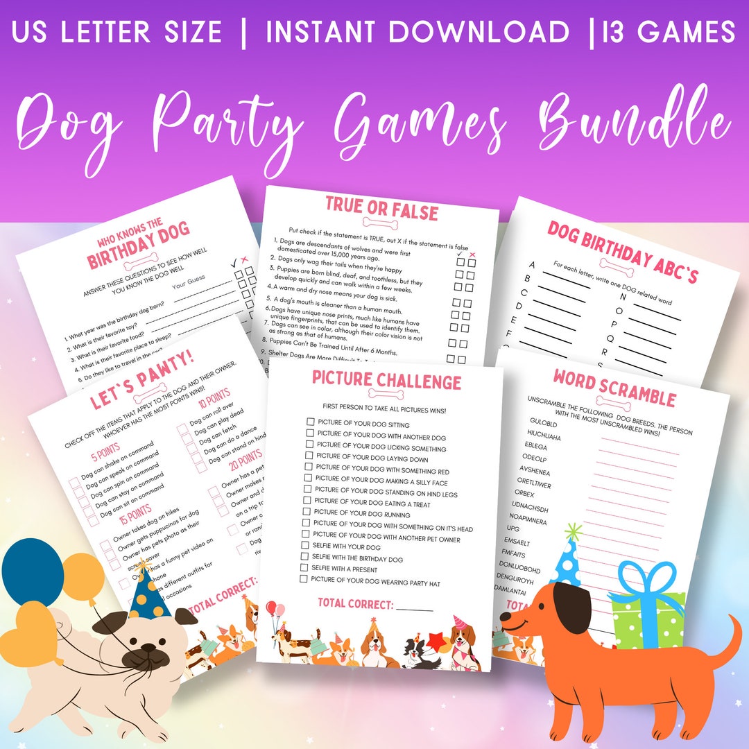 Dog Party Game Bundle Dog Theme Birthday Game Puppy - Etsy