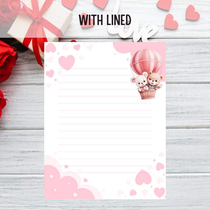 Printable Valentines Stationary Set Balloon Stationary Teddy Bear ...