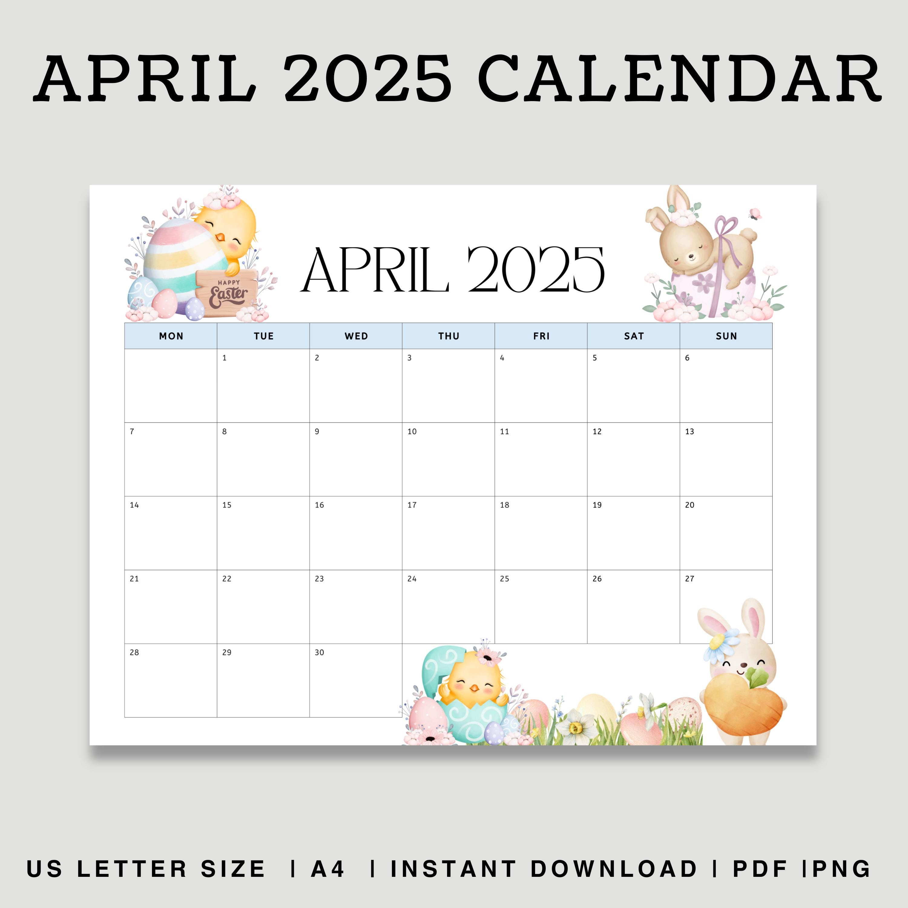 April 2025 Calendar Printable Kids Calendar 2025 Calendar Classroom ...