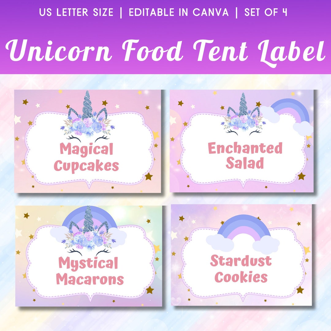 Editable Unicorn Food Label Card Template Buffet Card Template Unicorn ...