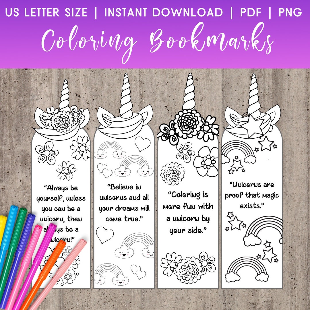 Unicorn Bookmarks Coloring Page Printable for Birthday Favors - Etsy