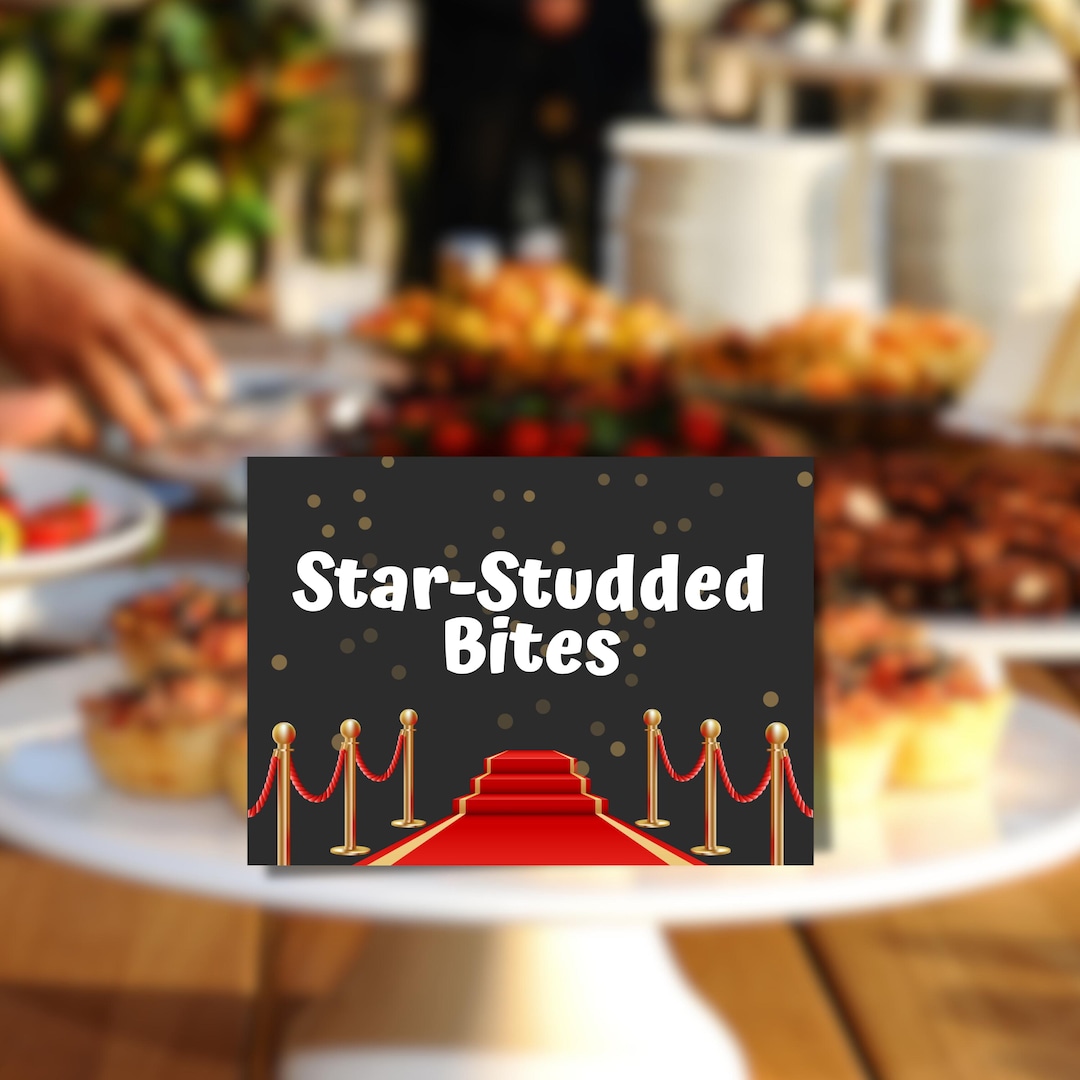 Editable Hollywood Party Food Label Red Carpet Blank Food Tent Card ...