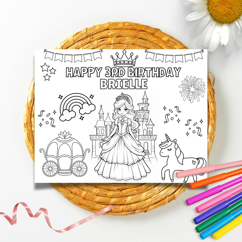 Editable Princess Birthday Coloring Page Princess Coloring Page ...