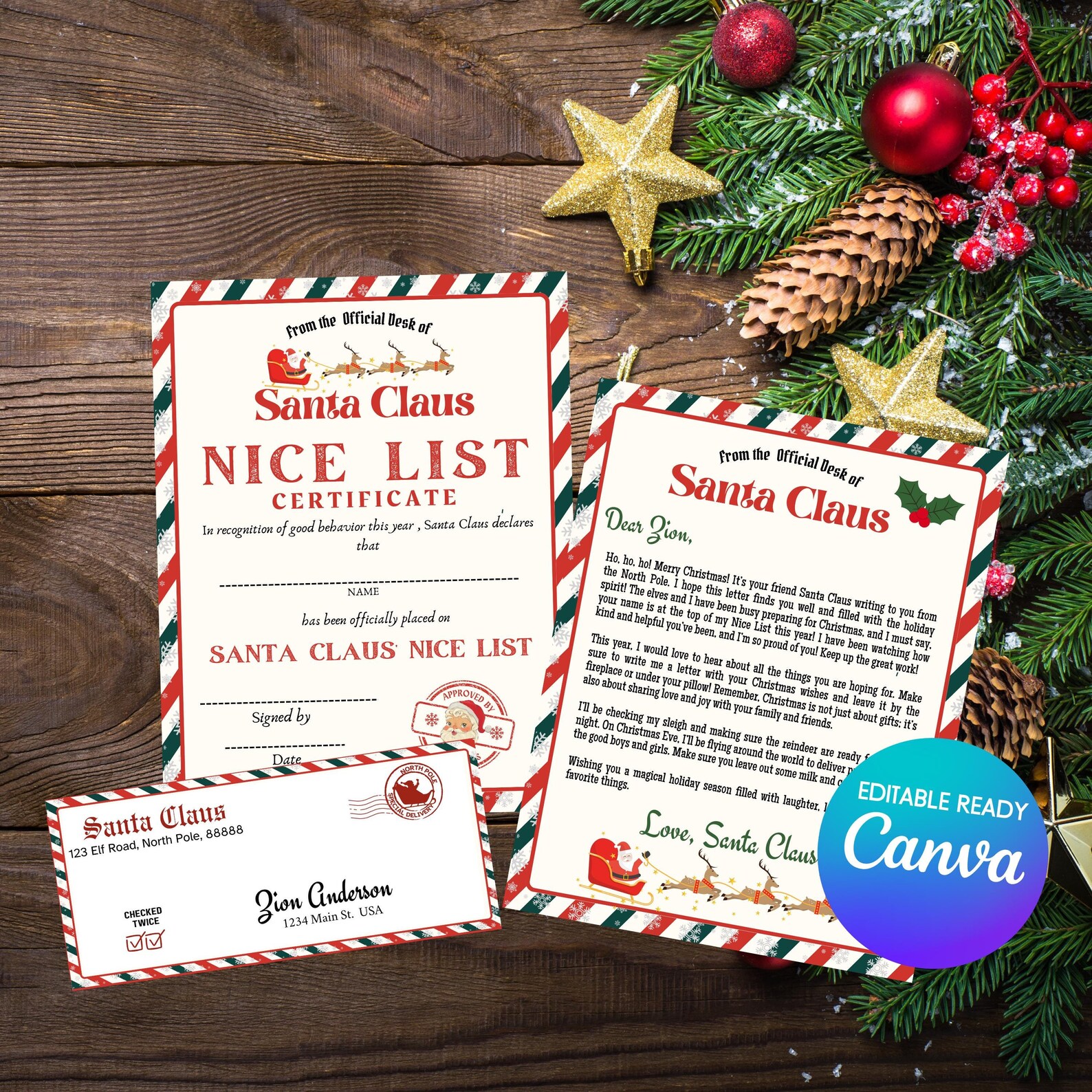 Editable Letter From Santas Official Desk Nice List Certificate With ...
