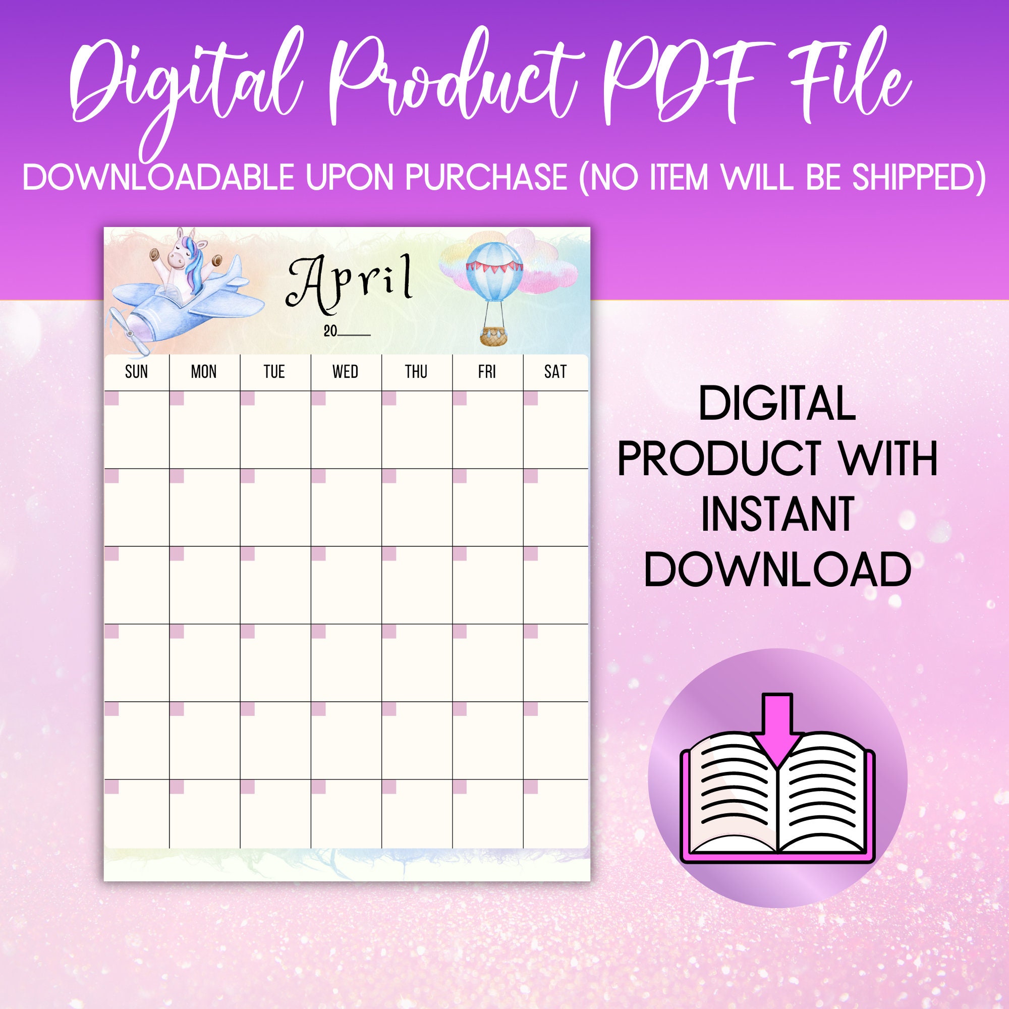 Unicorn Monthly Planner Printable Undated Monthly Calendar - Etsy