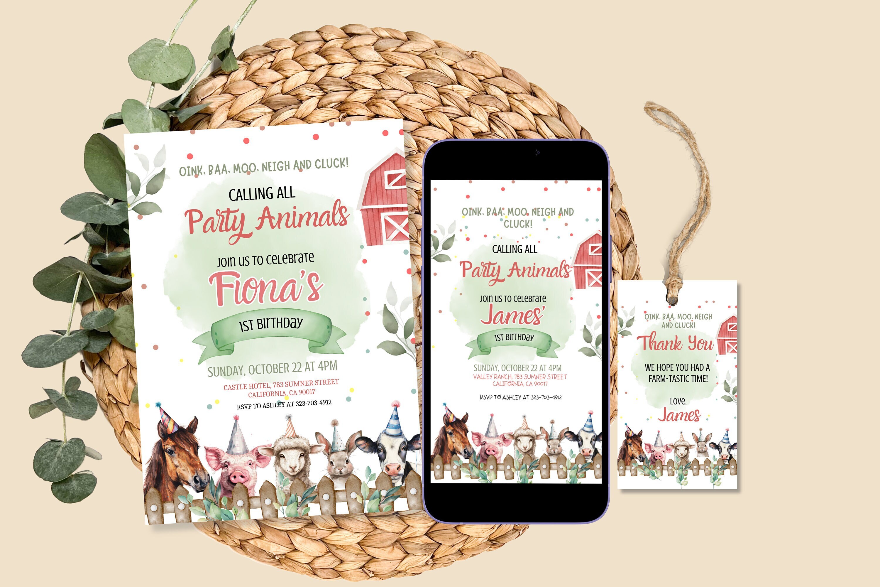 Editable Farm Animals Birthday Invitation for Girls Boys Any Age Party ...