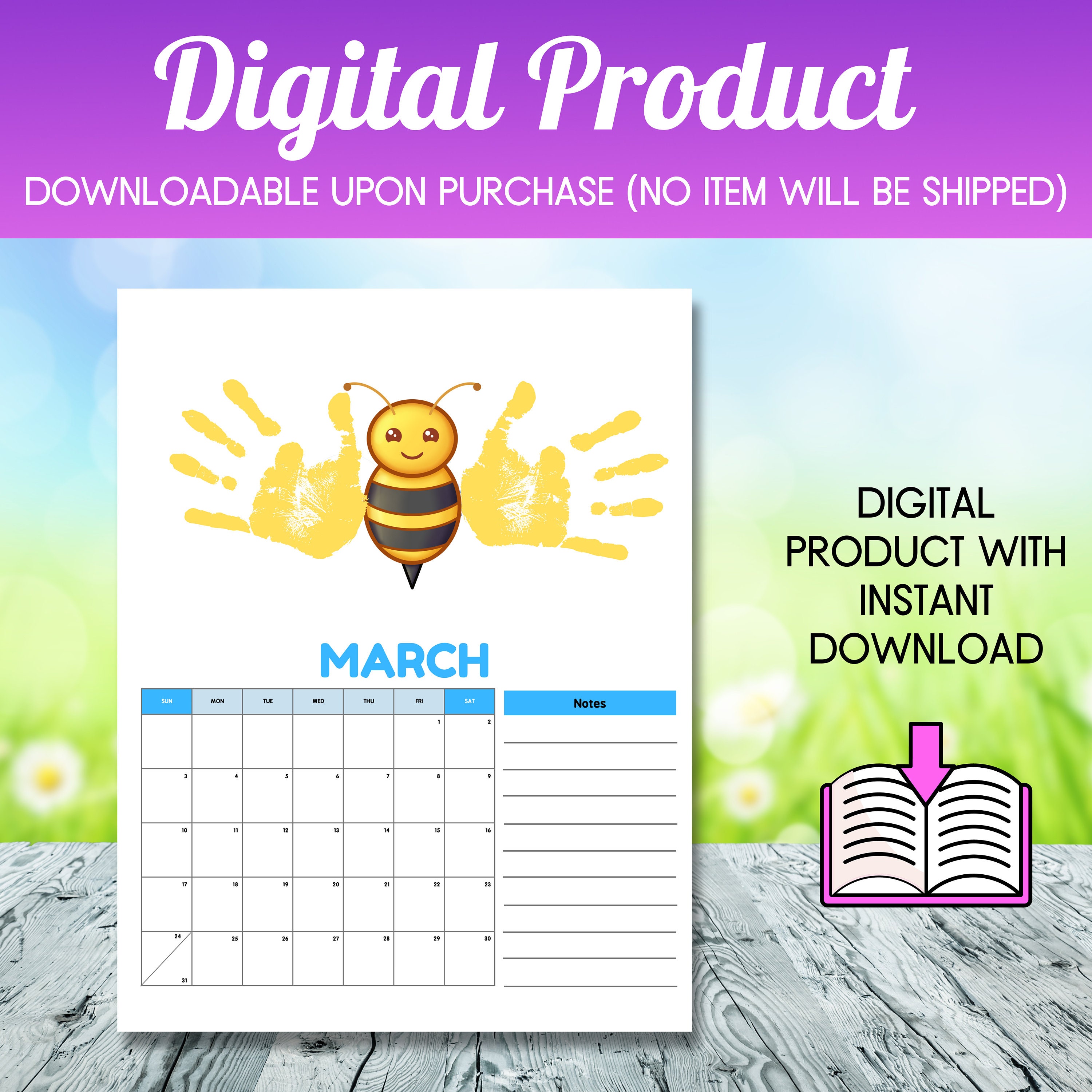Printable Handprint Calendar Craft 2024 March Calendar Monthly Planner ...