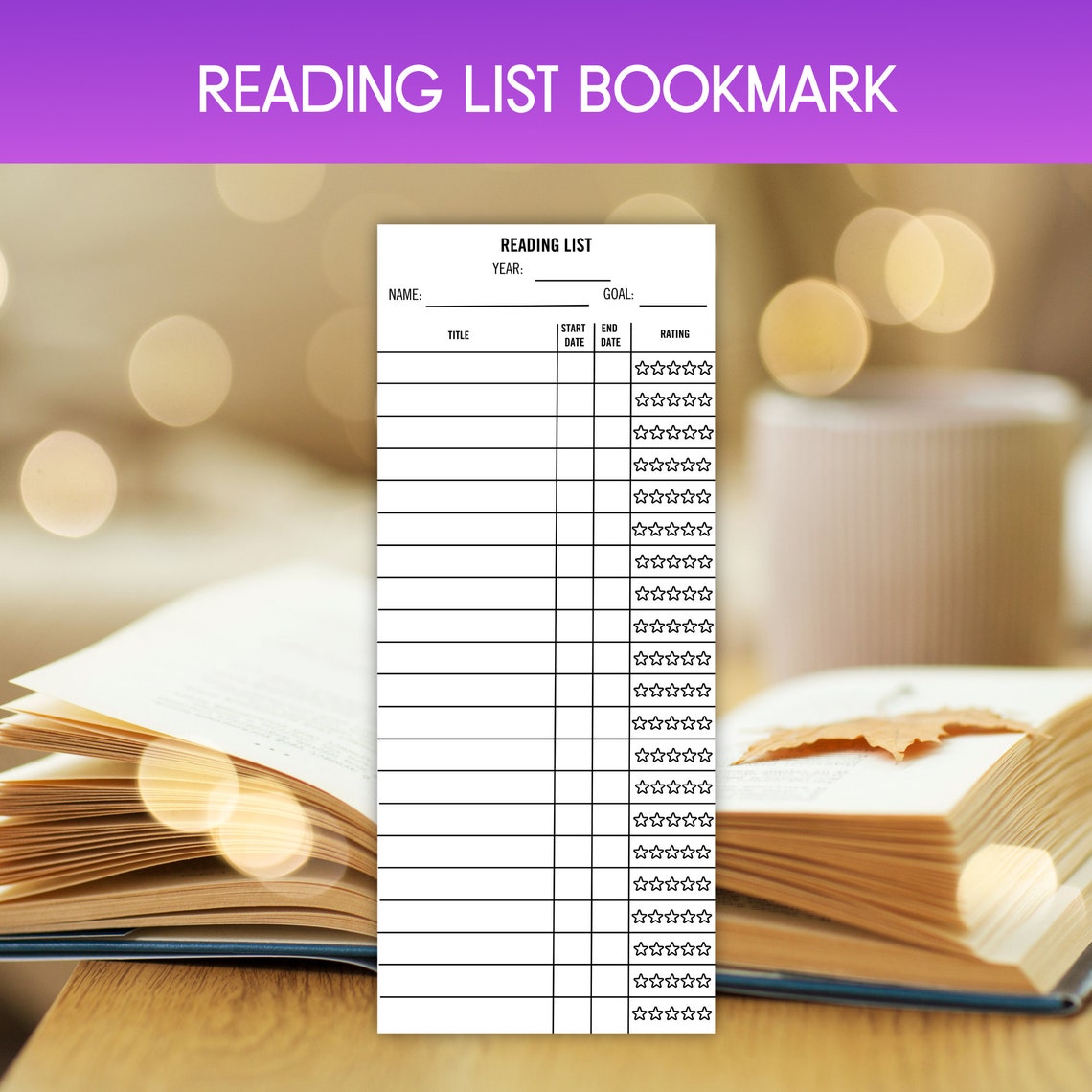 Reading List Bookmark Printable Reading Bookmark Book Reading List ...