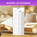 Reading List Bookmark Printable Reading Bookmark Book Reading List ...