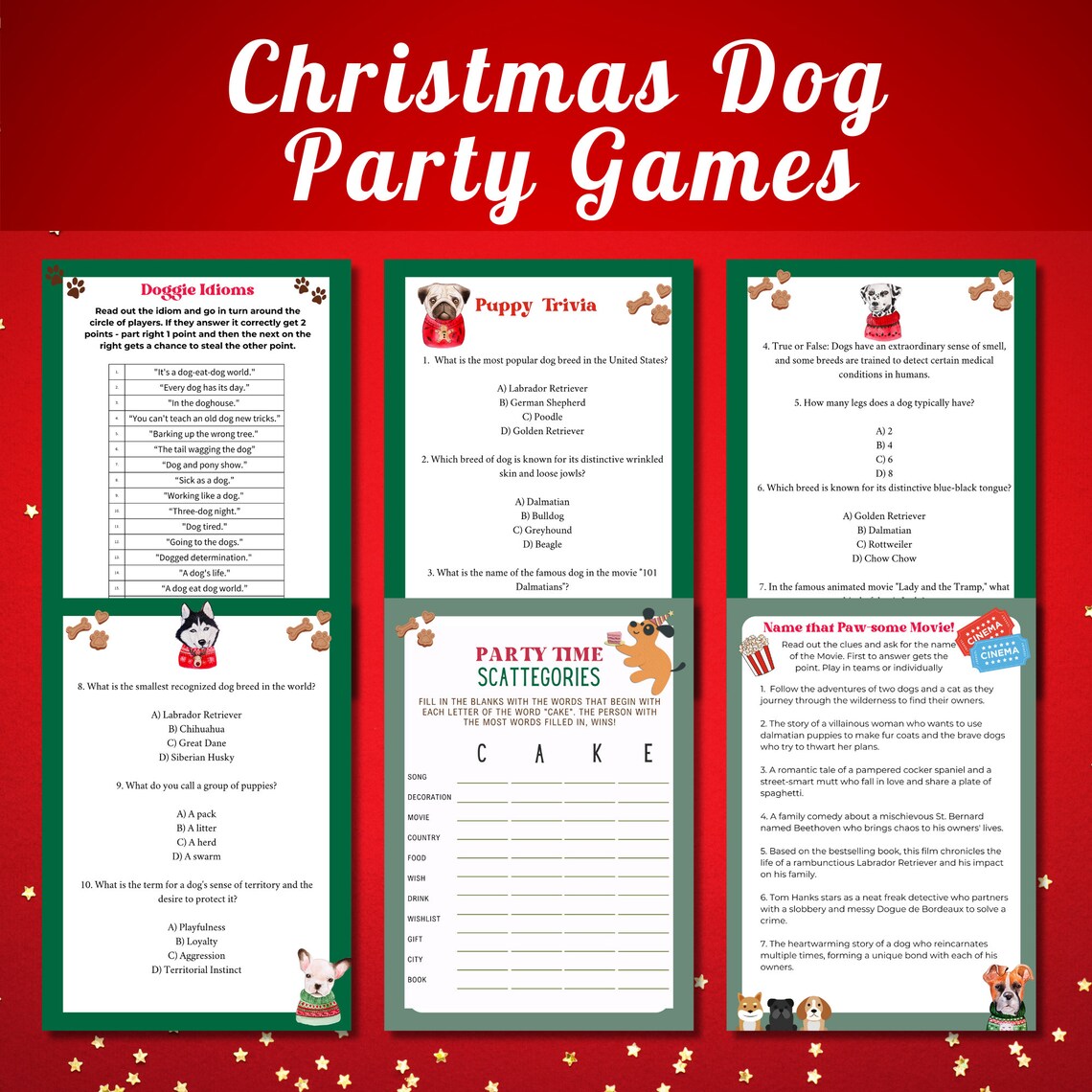 Dog Christmas Party Game Bundle Dog Theme Christmas Game Puppy Holiday ...