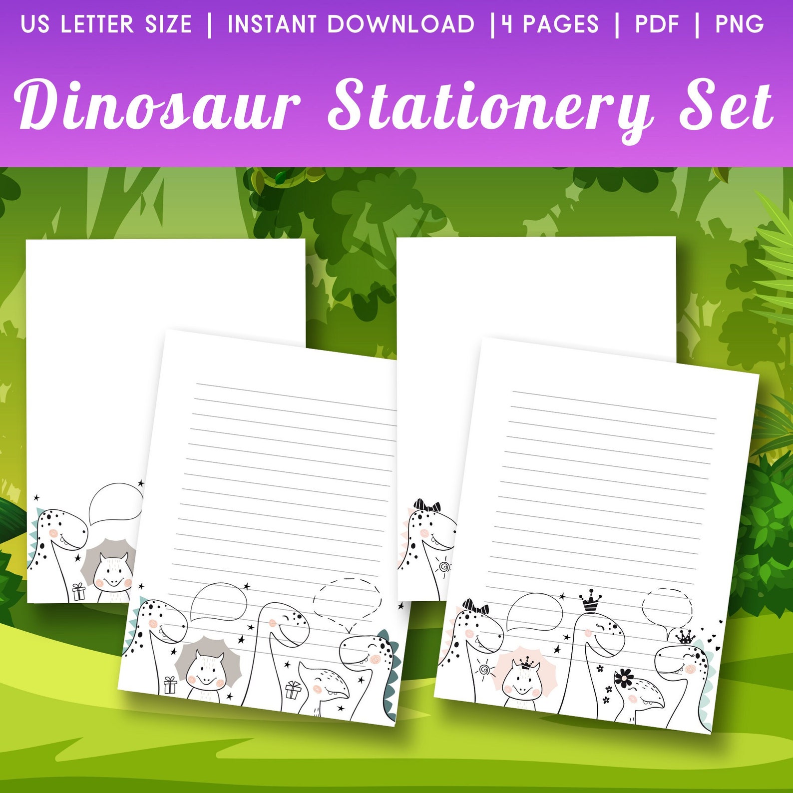 PRINTABLE Dinosaur Stationery Dinosaur Stationary Dinosaur - Etsy