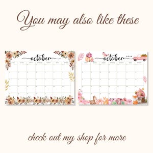 October 2024 Calendar Printable Kids Calendar Wall Fall Classic Floral ...