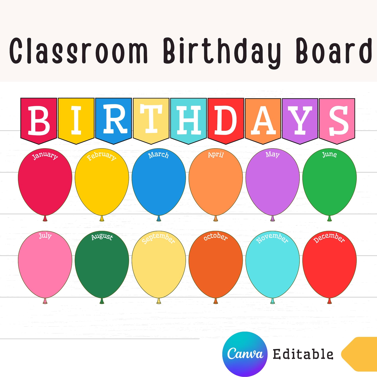 Birthday Bulletin Board Printable Rainbow Balloons Color Class Birthday ...