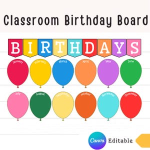 Birthday Bulletin Board Printable Rainbow Balloons Color Class Birthday ...