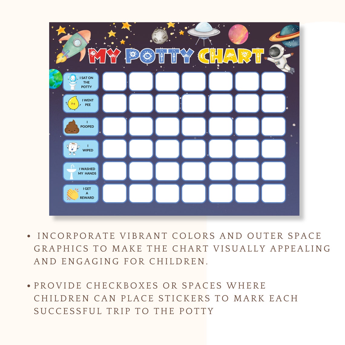 Space Potty Chart for Girls Boys Toilet Training Chart Kids Potty Chart ...