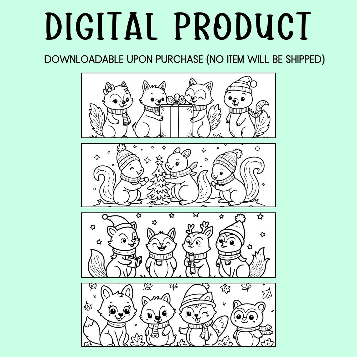 Printable Christmas Coloring Bookmarks Set of 4, DIY Holiday Coloring ...