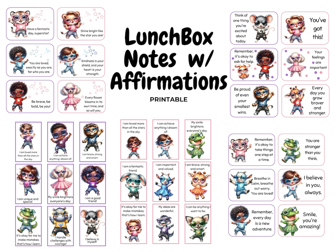 Printable Lunch Box Notes for Girls Positive Affirmation Notes for Kids ...