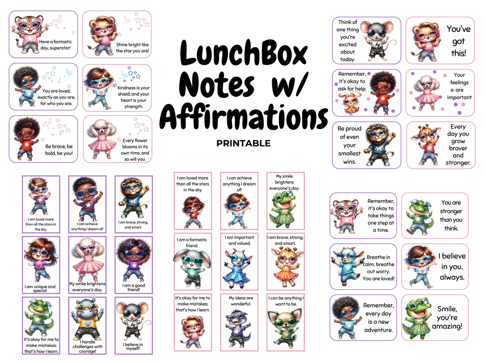 Girls Lunch Box Notes Positive Affirmation Messages for Kids Printable ...