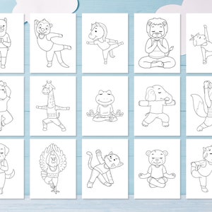 Animals Coloring Pages for Kids Printable Animals Doing Yoga Bundle 30 ...
