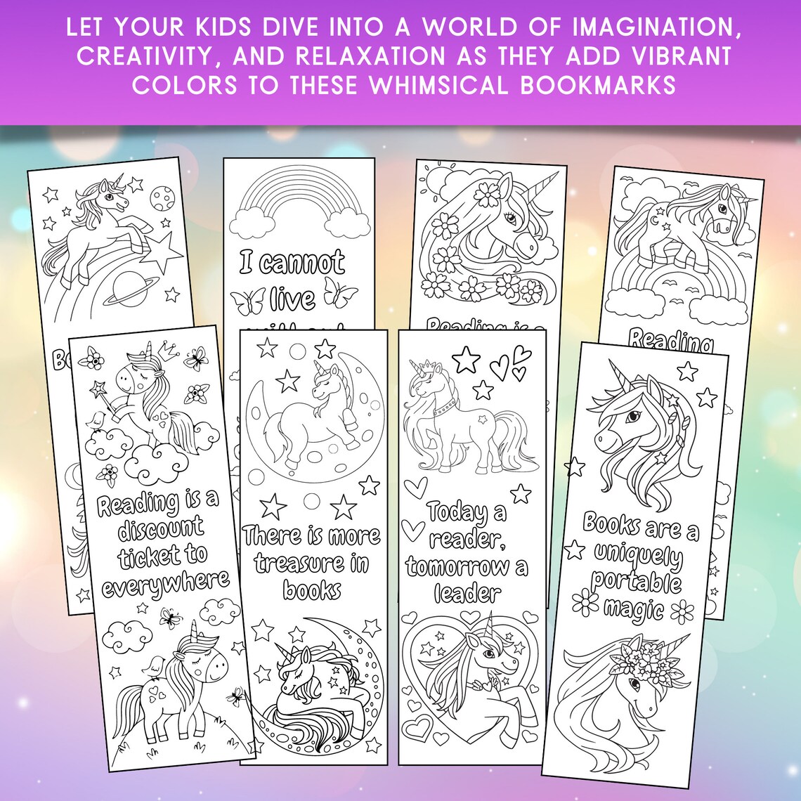 Unicorn Coloring Bookmarks Printable Unicorn Coloring - Etsy