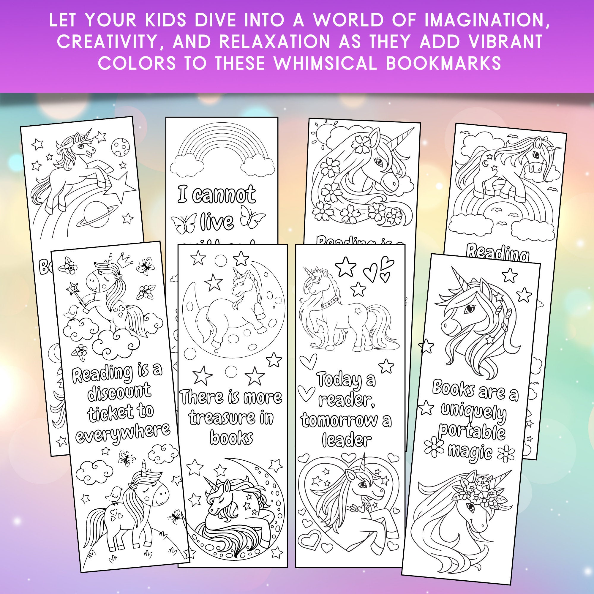 Unicorn Coloring Bookmarks Printable Unicorn Coloring - Etsy