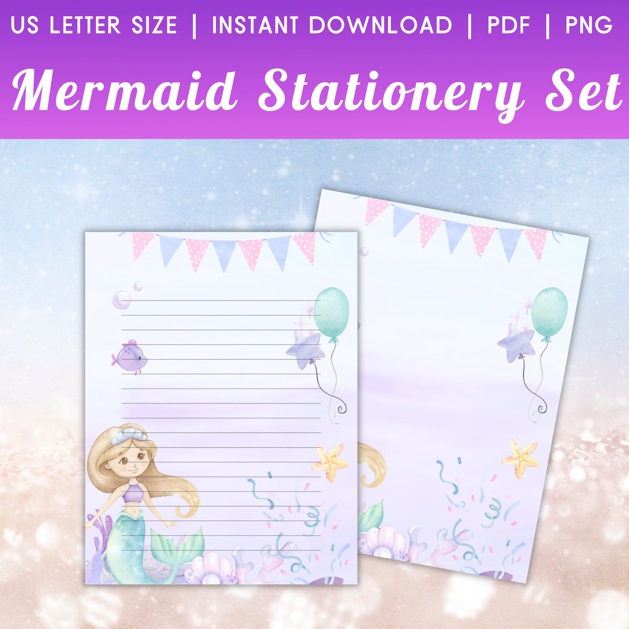 Printable Mermaid Stationery Birthday Stationary Mermaid Stationary ...
