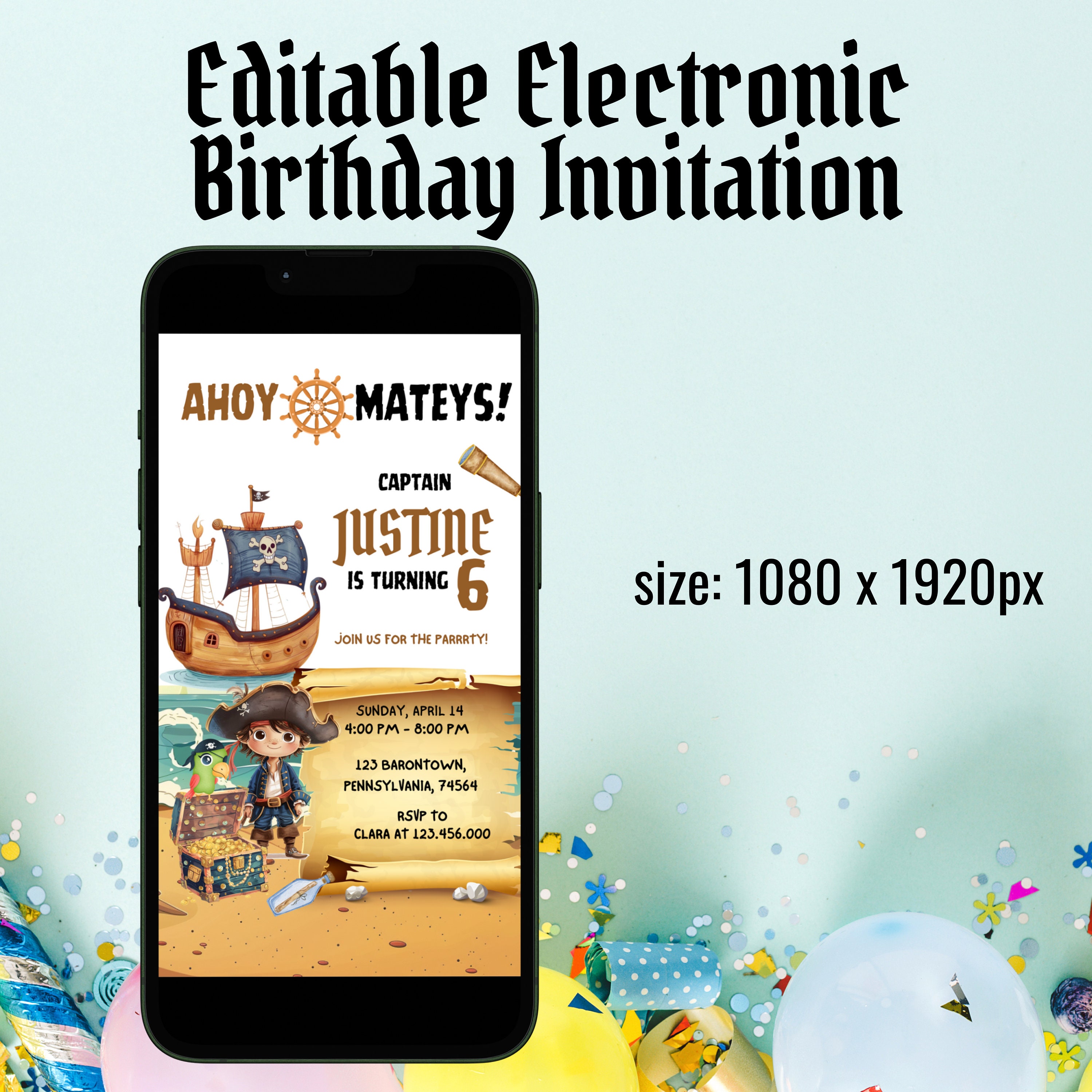 Editable Pirate Birthday Invitation & Printable Pirate Thank You Tag ...