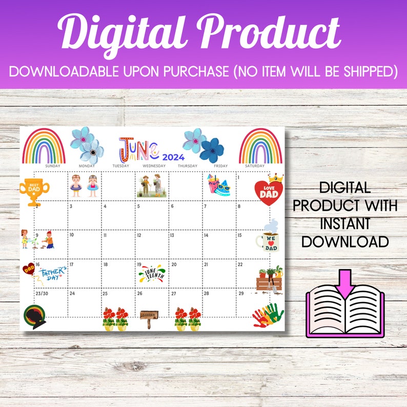 June 2024 Calendar Printable Kids 2024 Calendar Classroom School June ...