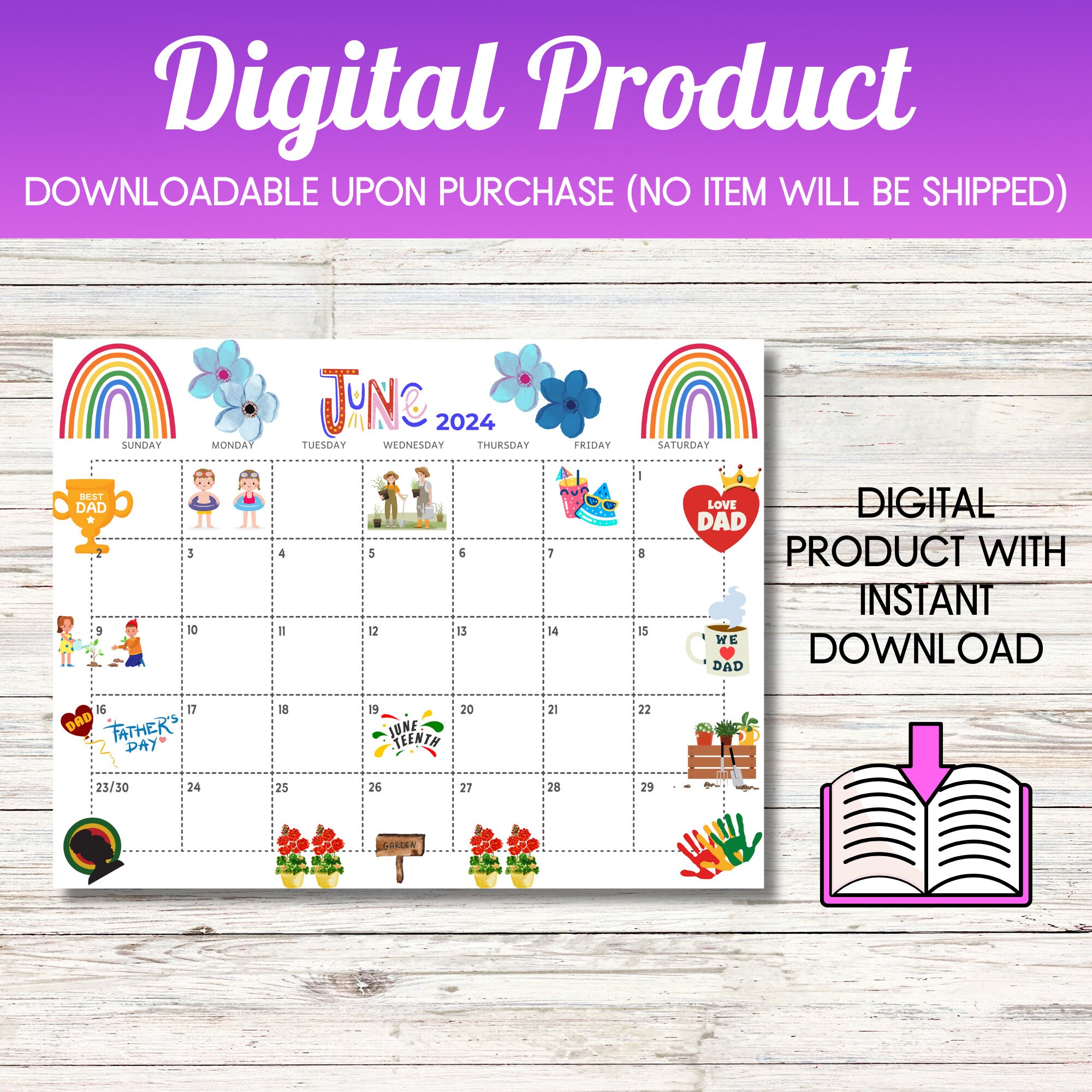 June 2024 Calendar Printable Kids 2024 Calendar Classroom School June ...